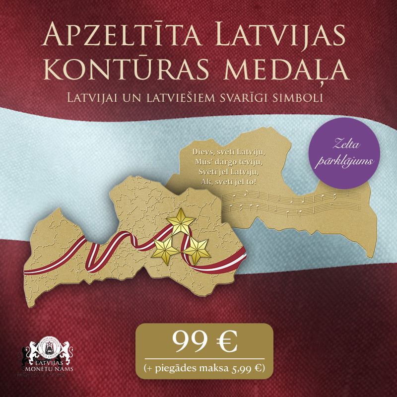 Apzeltīta Latvijas kontūras medaļa