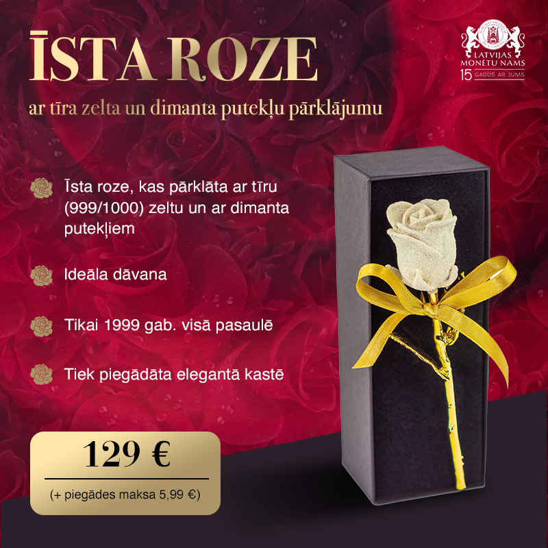 Īsta roze ar tīra zelta un dimanta putekļu pārklājumu